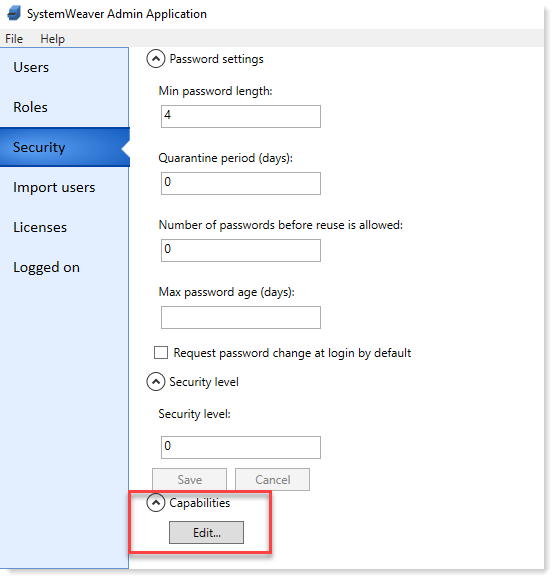 Restricting Standard Capabilities : SystemWeaver