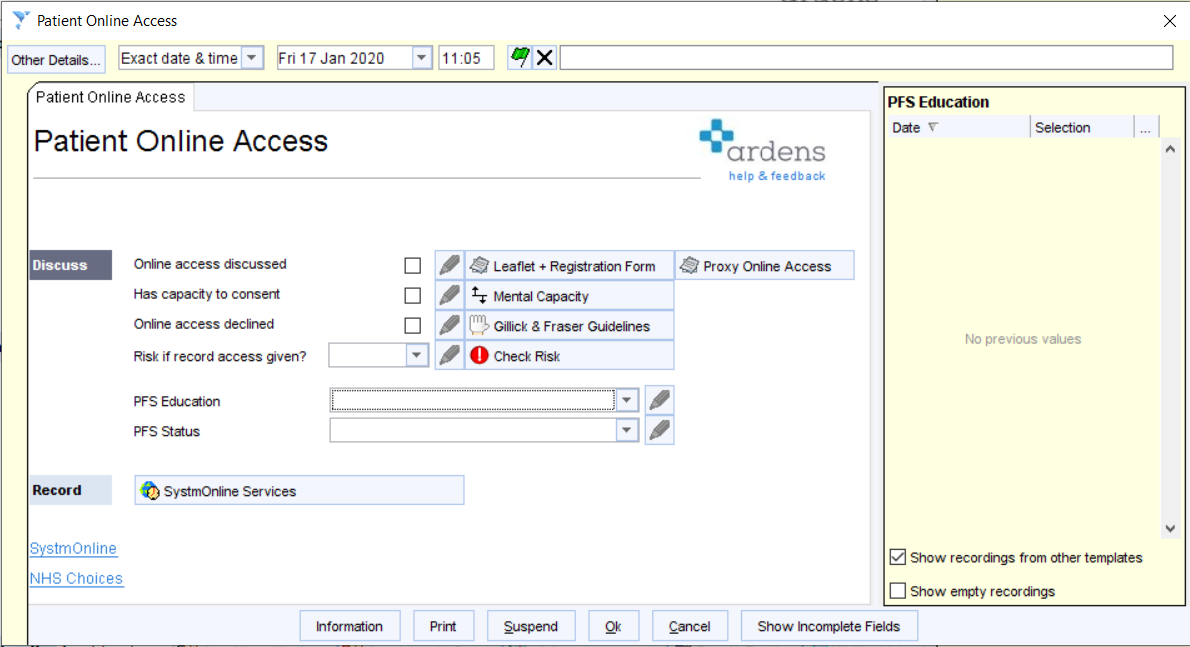 Patient Online Access : Ardens Healthcare Informatics