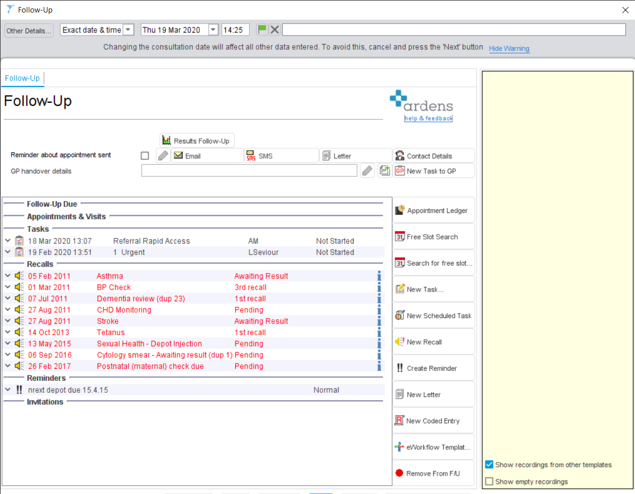 Follow-up Template : Ardens