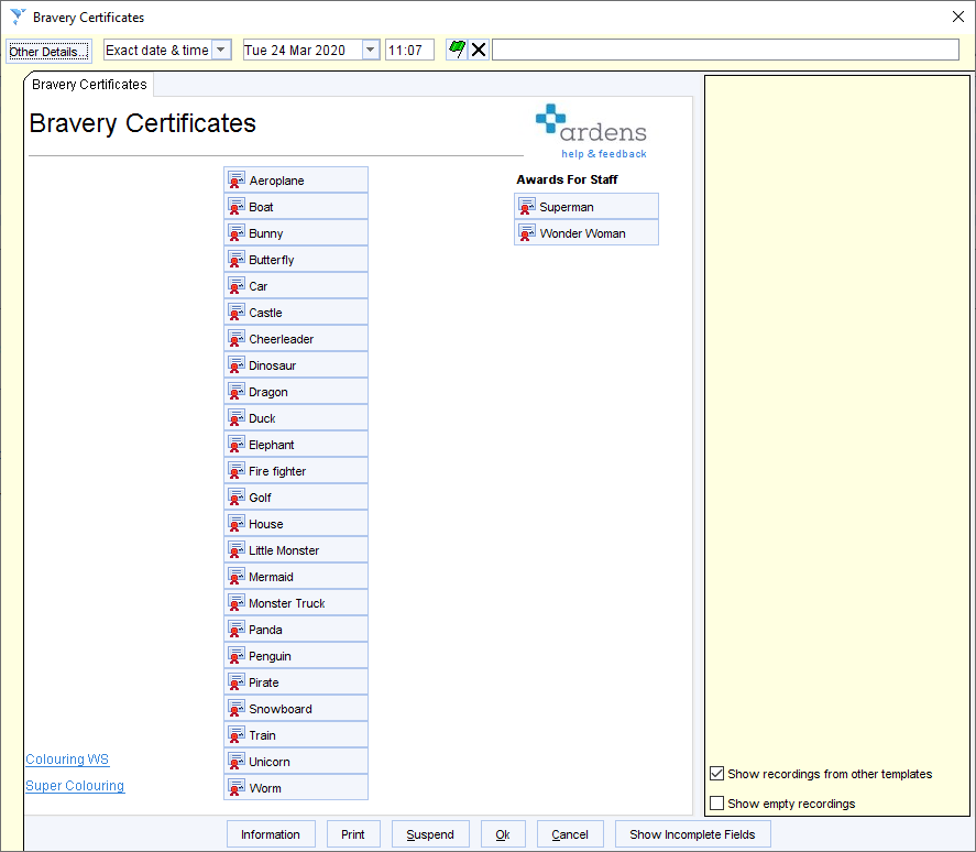 Bravery Certificates : Ardens