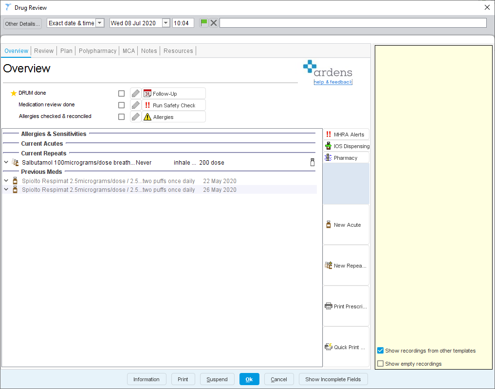 Drug Review : Ardens Healthcare Informatics