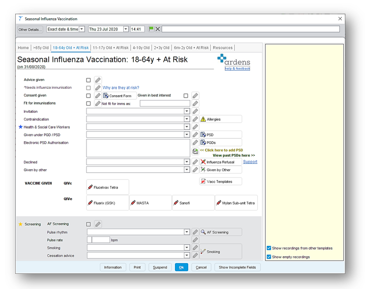 Recording Vaccinations and Immunisations : Ardens Healthcare Informatics