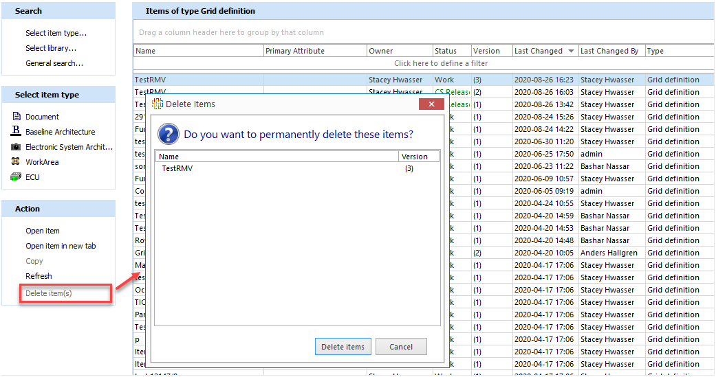 Deleting Config Items : SystemWeaver
