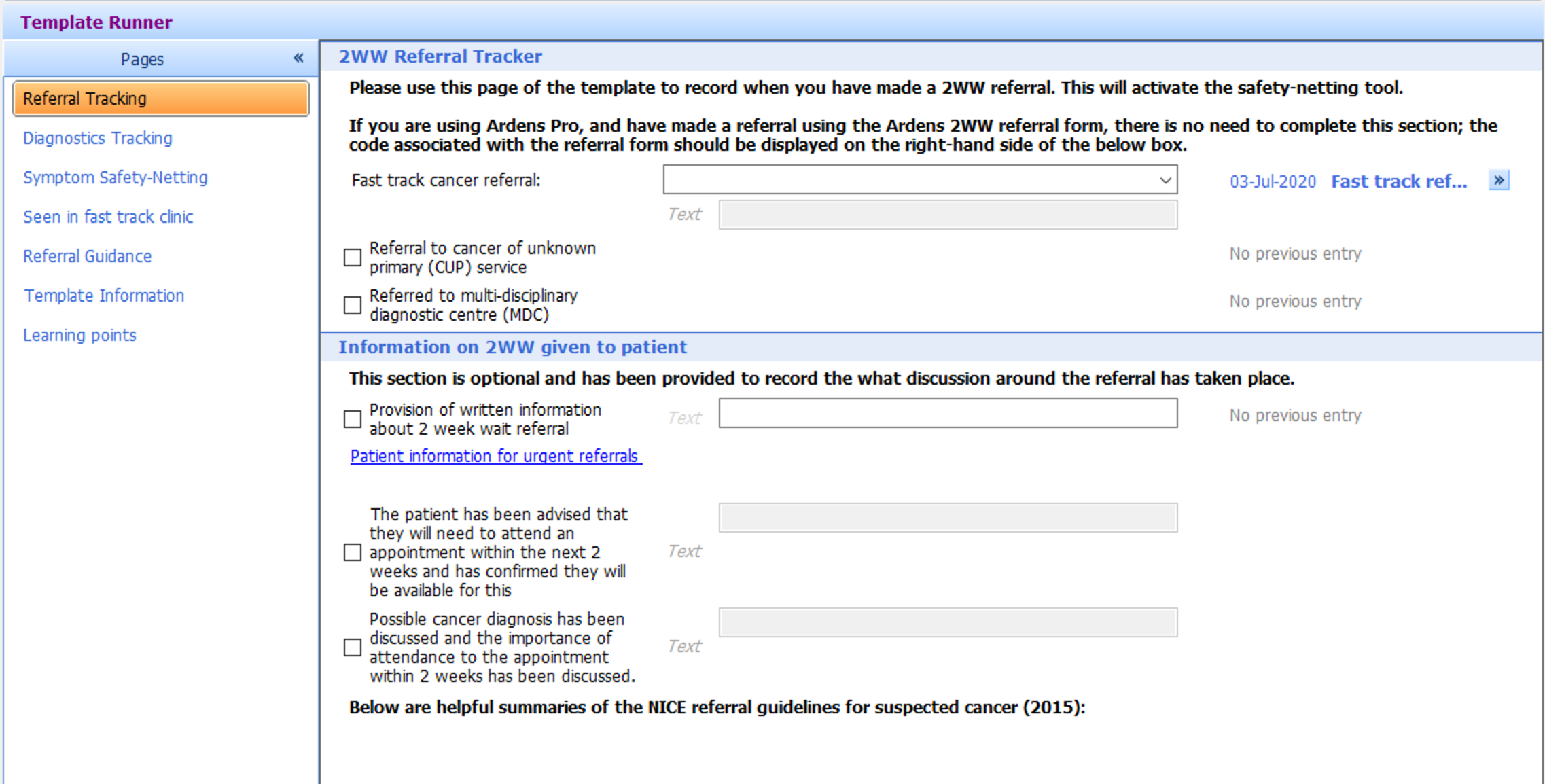 Cancer Safety Netting Tools : Ardens EMIS Web