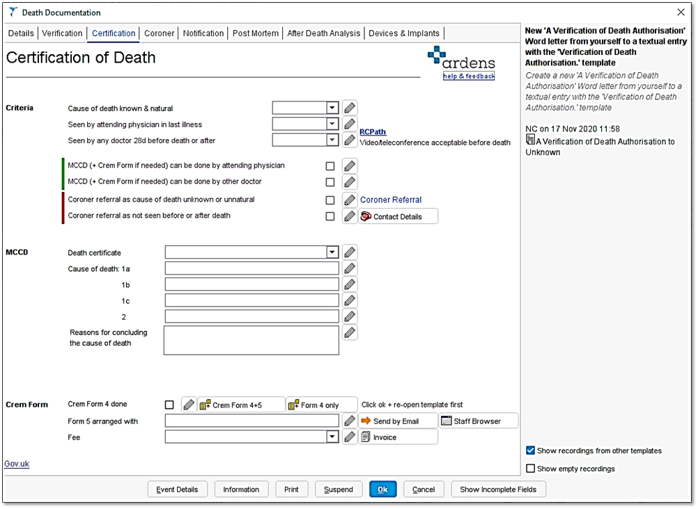 Death Documentation : Ardens Healthcare Informatics