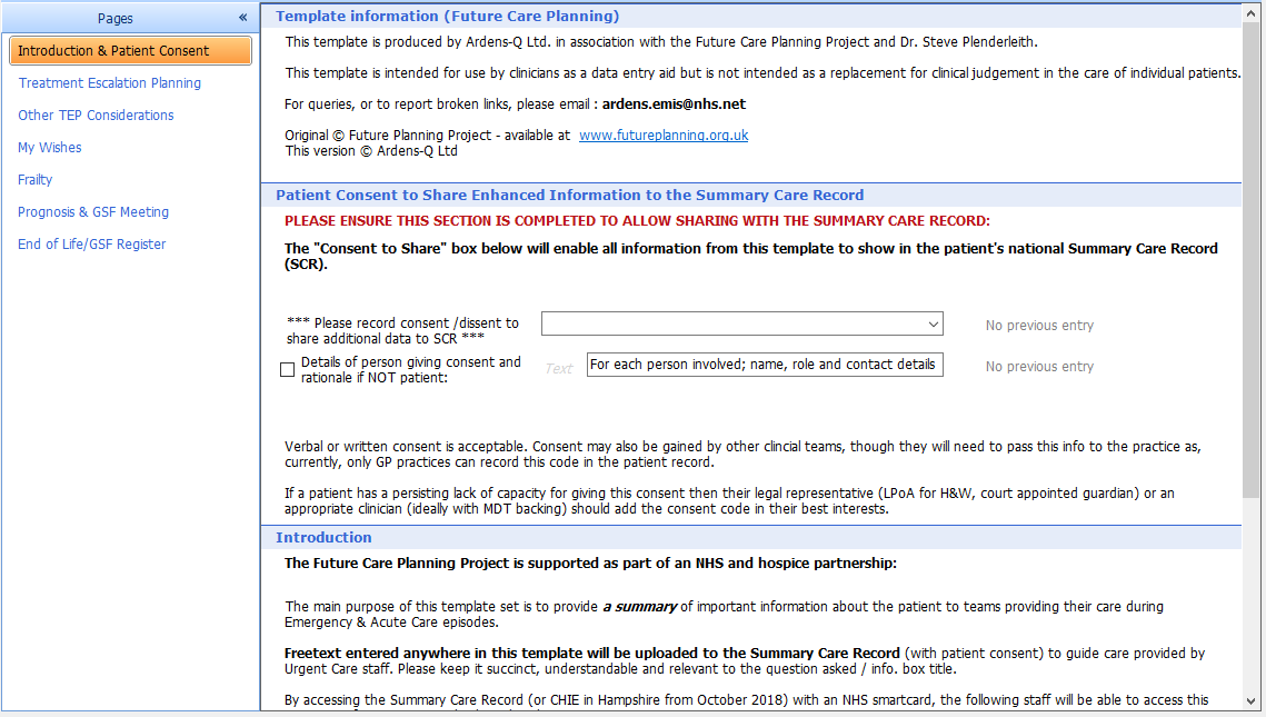 Future Care Planning : Ardens EMIS Web