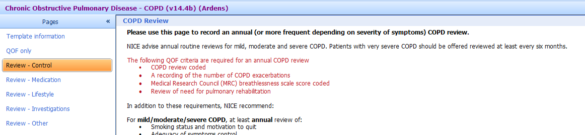COPD : Ardens EMIS Web