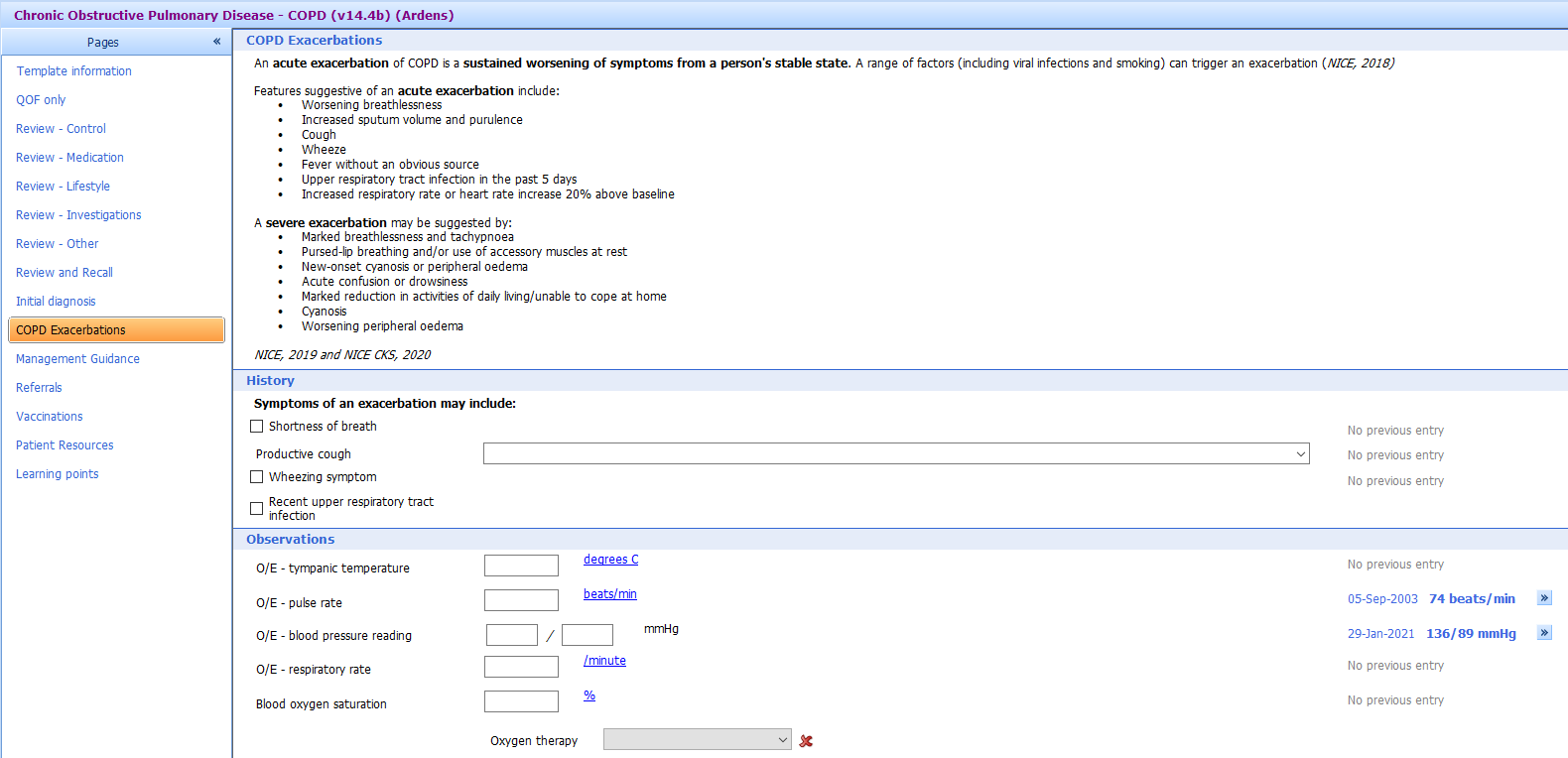 COPD : Ardens EMIS Web