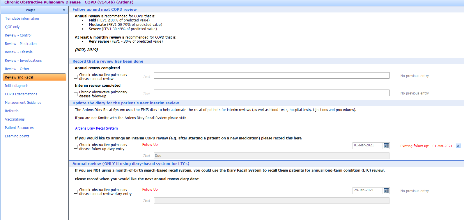 COPD : Ardens EMIS Web