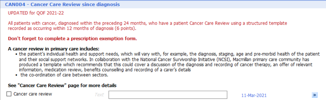 Cancer : Ardens EMIS Web