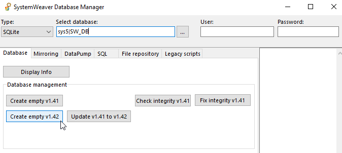 Creating the Internal Database (for non-SQLite databases) : SystemWeaver