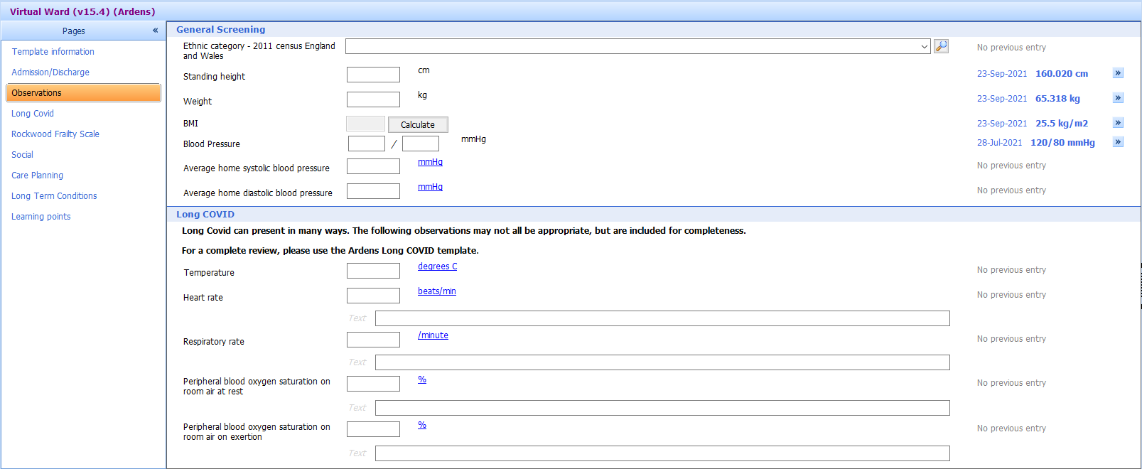 Virtual Ward Template : Ardens EMIS Web