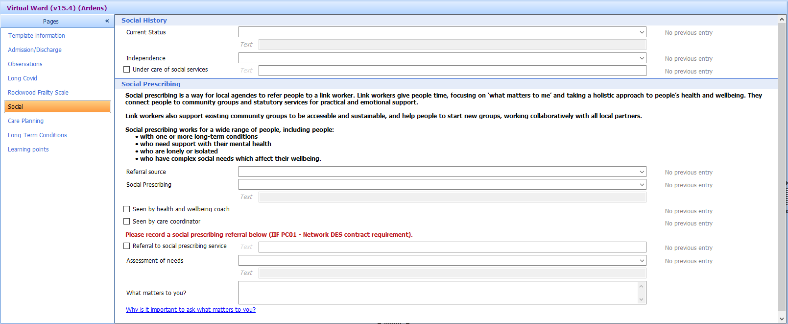 Virtual Ward Template : Ardens EMIS Web