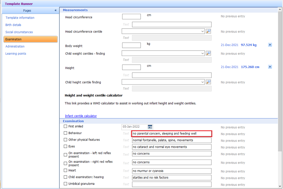 6-8 Week Baby Check Template : Ardens EMIS Web