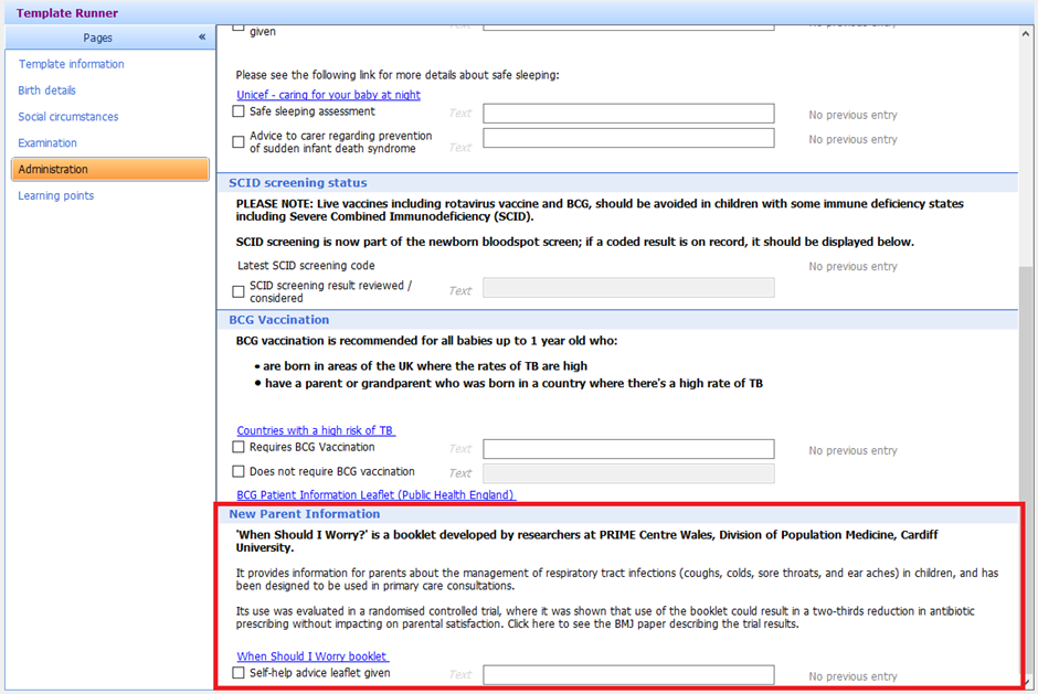 6-8 Week Baby Check Template : Ardens EMIS Web