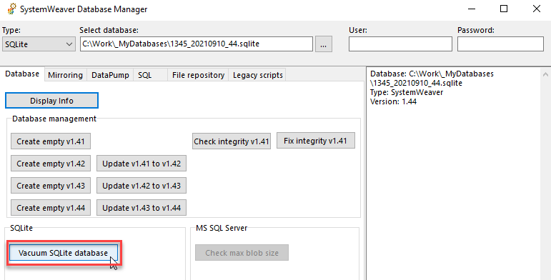 Compacting Large SQLite Files : SystemWeaver