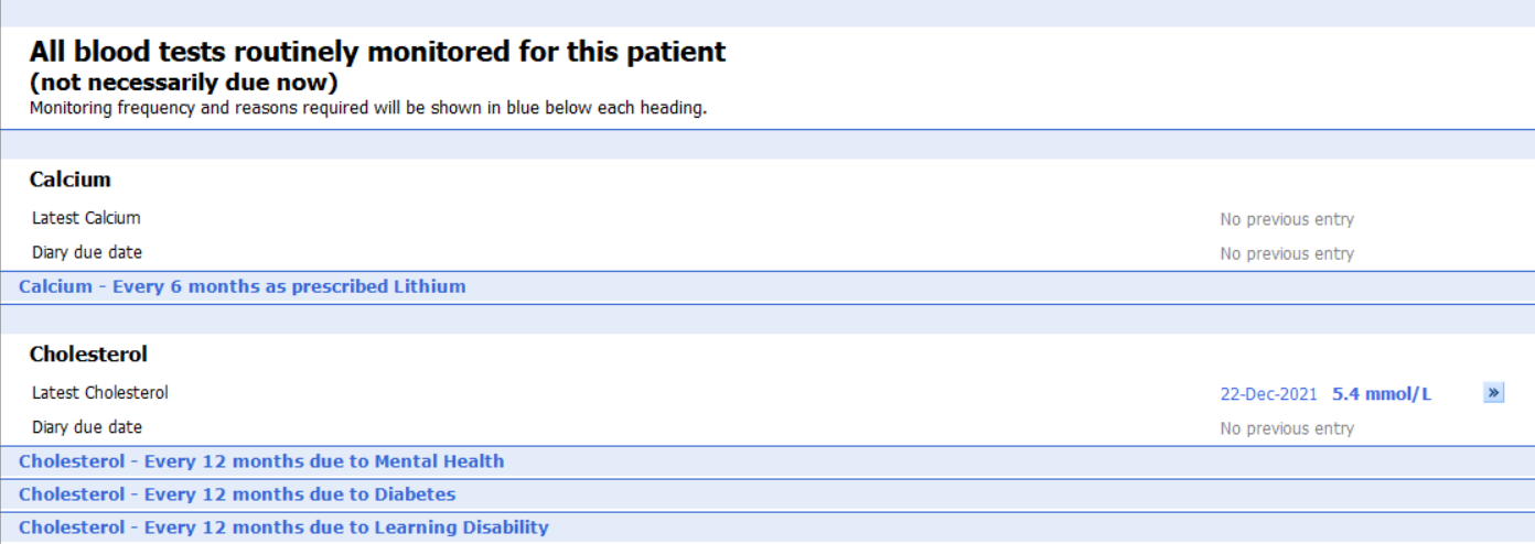Blood Test Due Analyser : Ardens EMIS Web