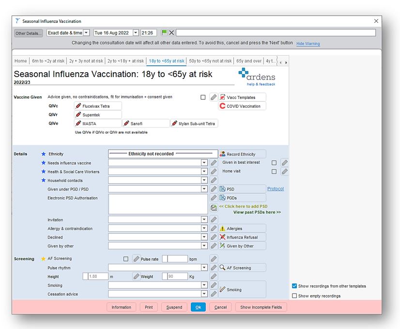 Recording Vaccinations and Immunisations : Ardens