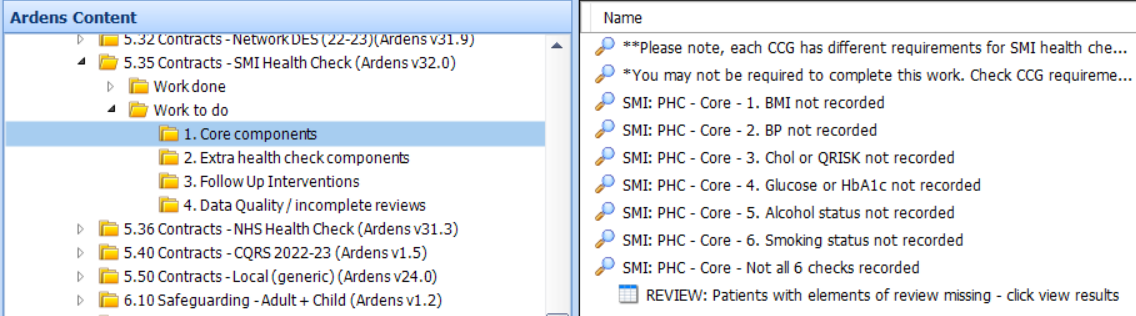 SMI Searches : Ardens EMIS Web