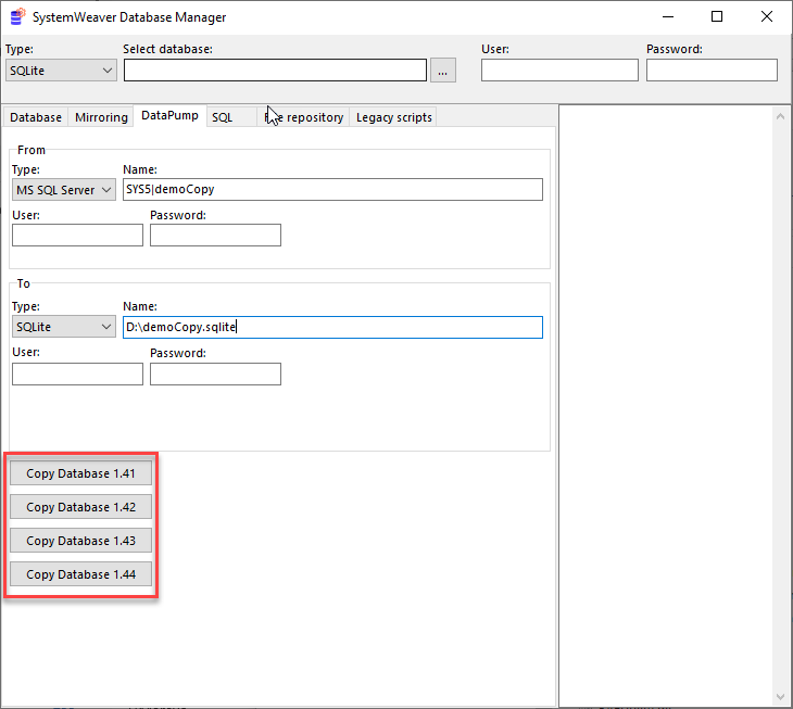 SystemWeaver database MS SQL SQLite : SystemWeaver