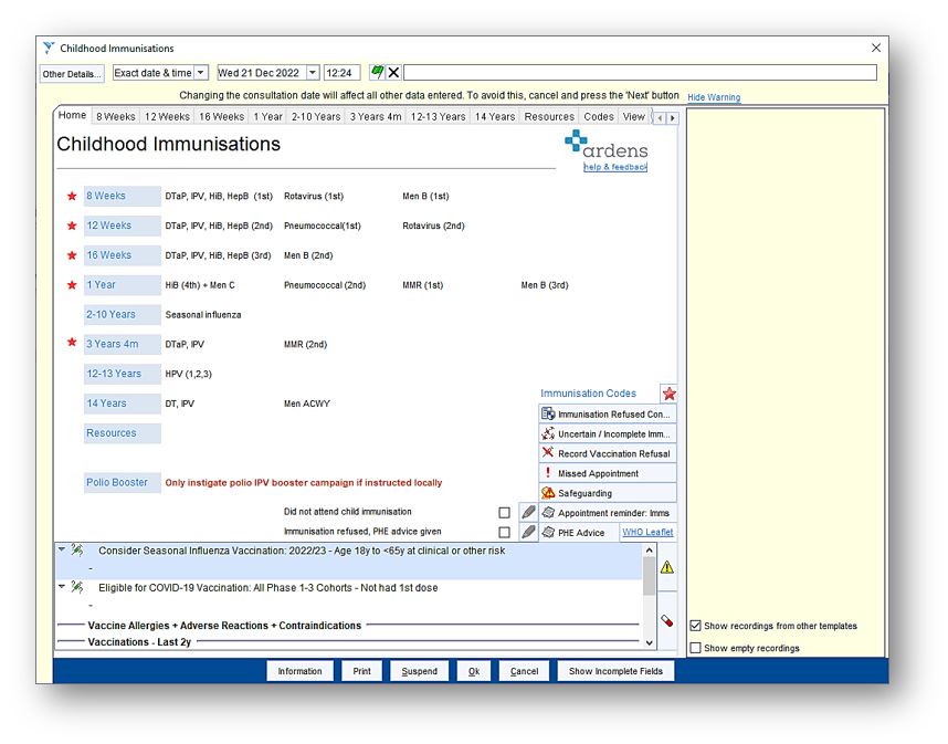 Childhood Immunisations : Ardens SystmOne