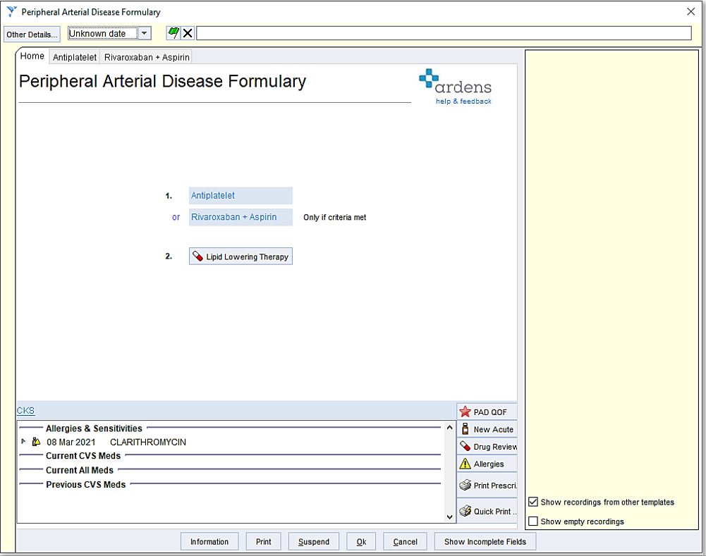 Peripheral Arterial Disease : Ardens SystmOne