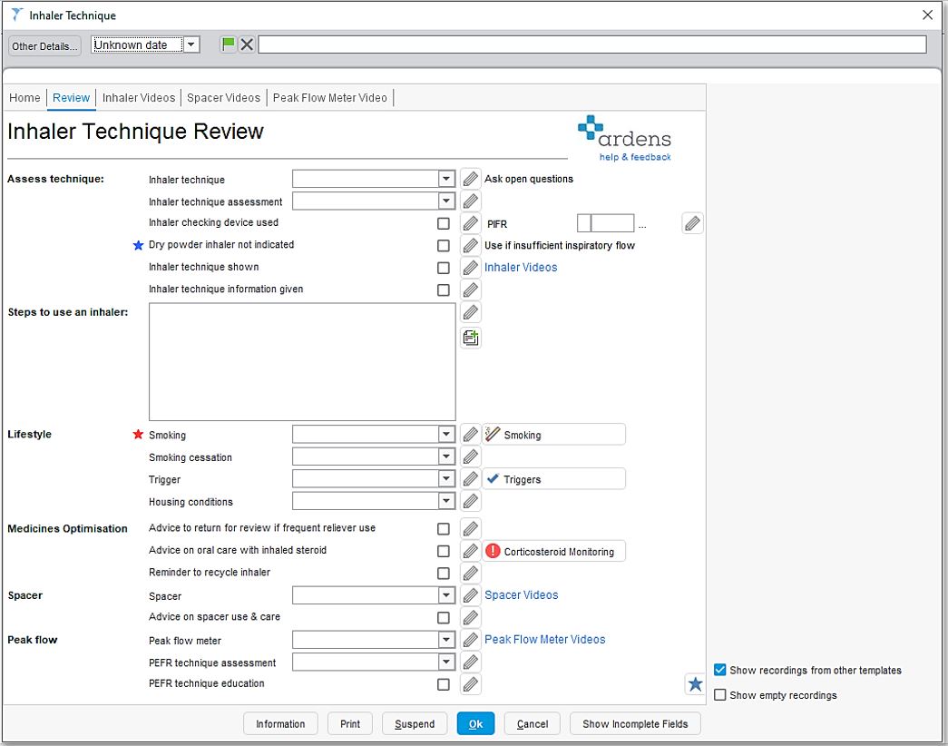 Asthma - Adult LTC Template : Ardens SystmOne