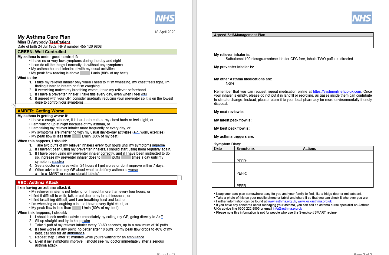 Asthma - Adult LTC Template : Ardens