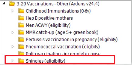 Shingles Eligibility Searches : Ardens EMIS Web
