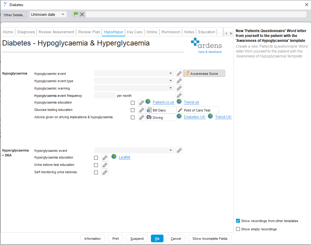 Diabetes : Ardens SystmOne