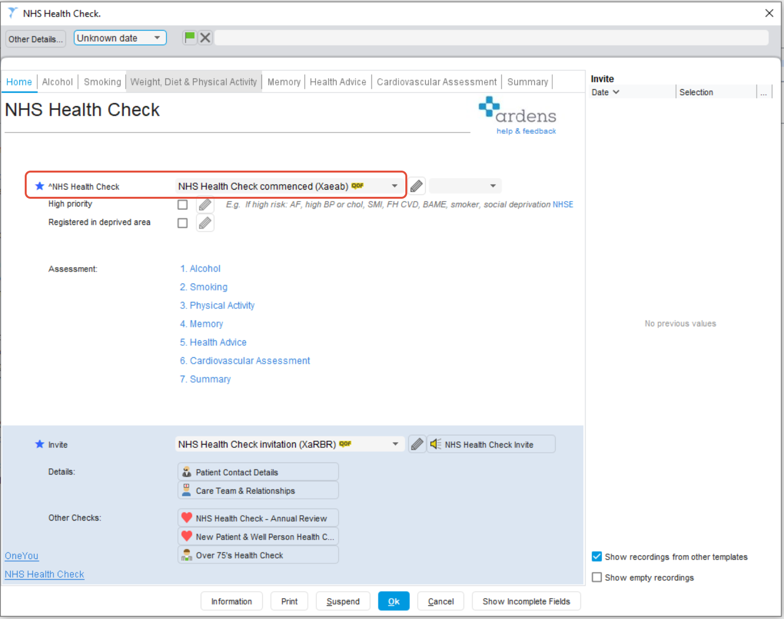 NHS Health Checks : Ardens SystmOne