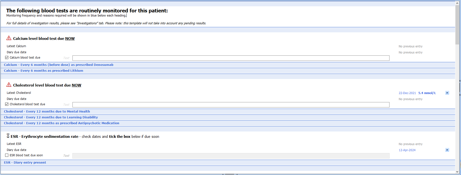 Blood Test Due Analyser : Ardens EMIS Web