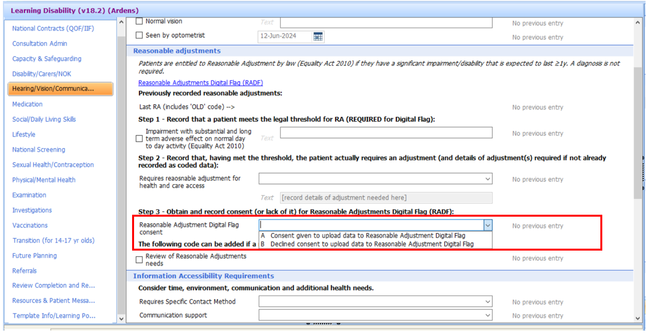 Reasonable Adjustments : Ardens EMIS Web