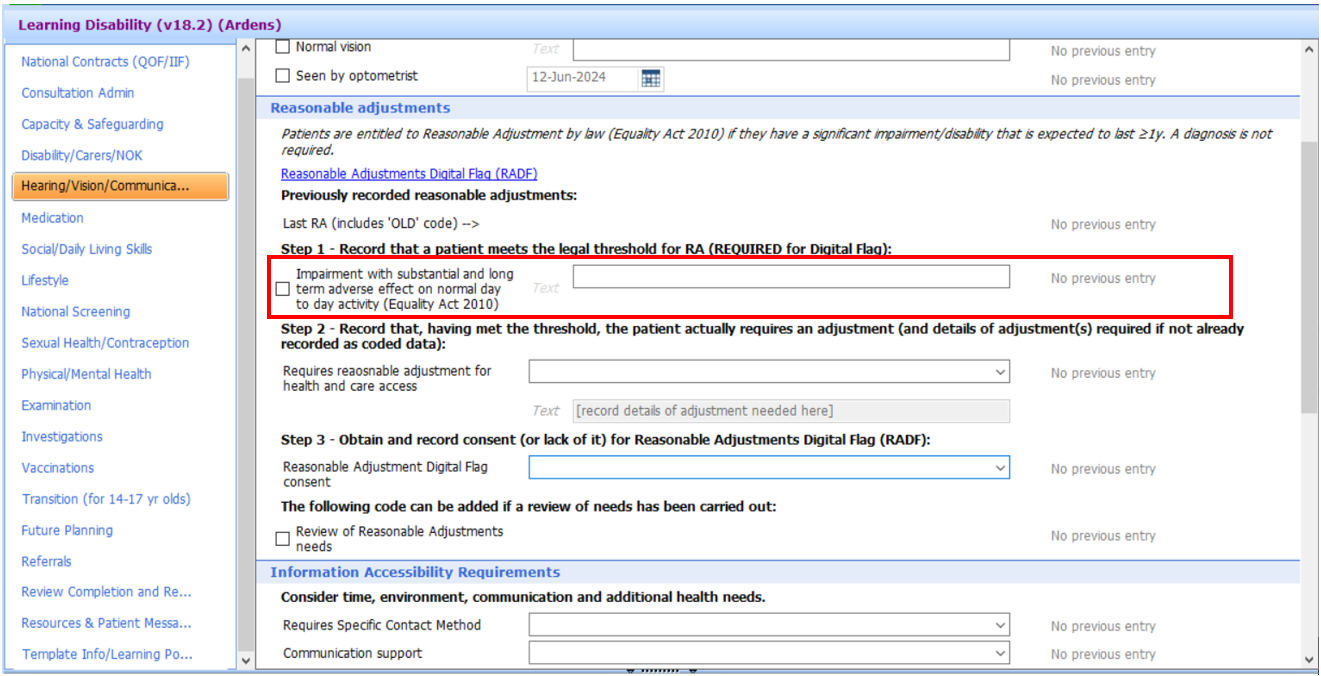Reasonable Adjustments : Ardens EMIS Web