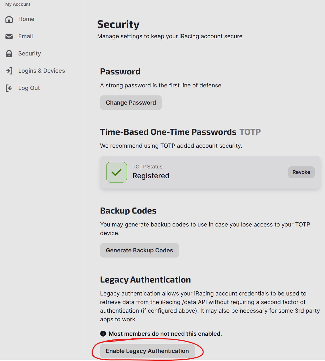 Enabling or Disabling Legacy Read Only Authentication : iRacing