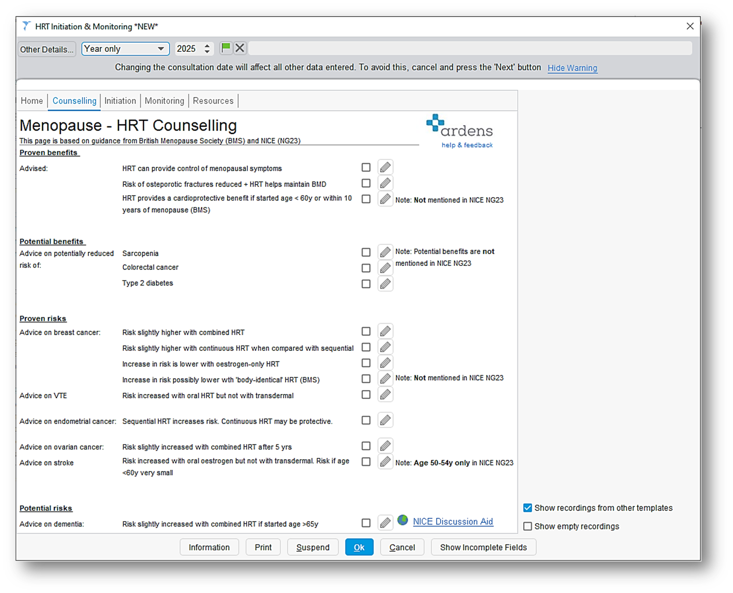 HRT - Initiation & Monitoring *NEW* Template : Ardens