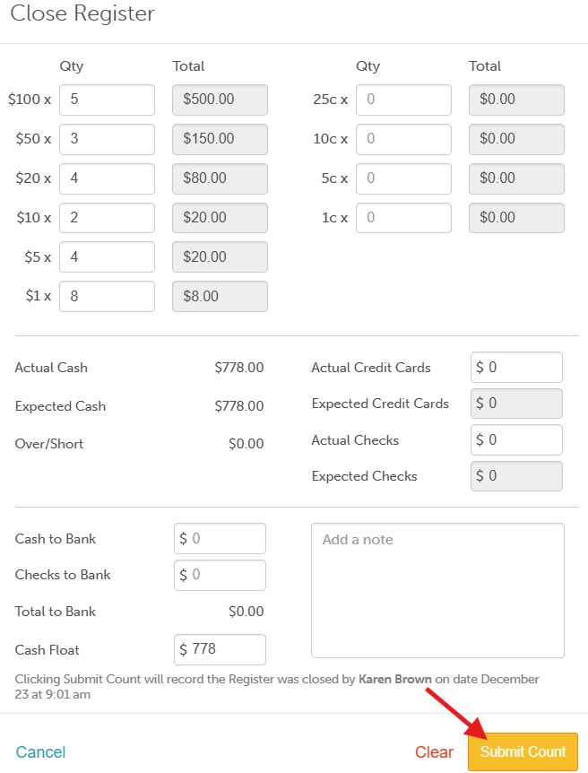 Closing the Register : Support Center