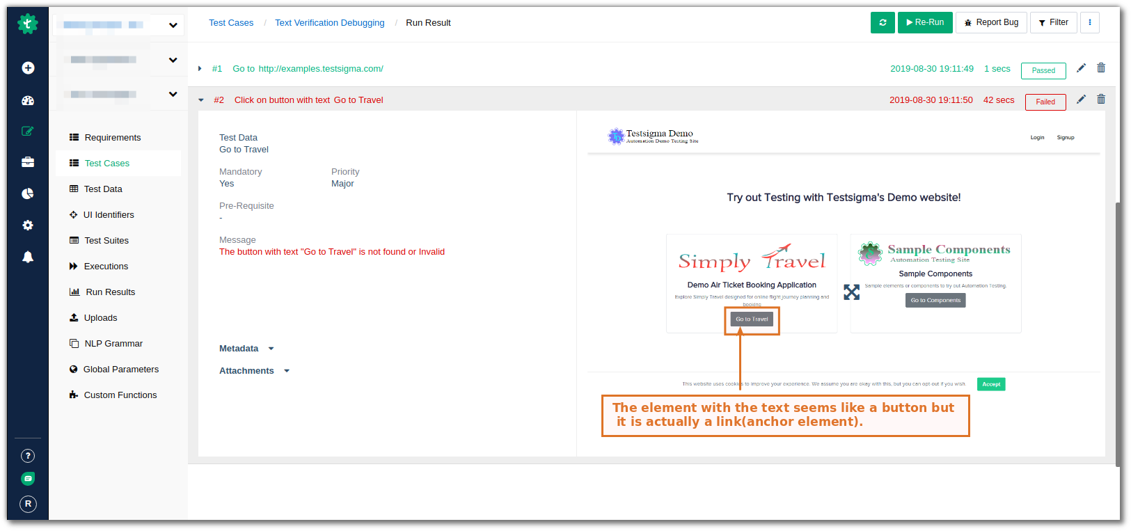 Most common causes for Text Verification Errors in Testsigma : Help Center
