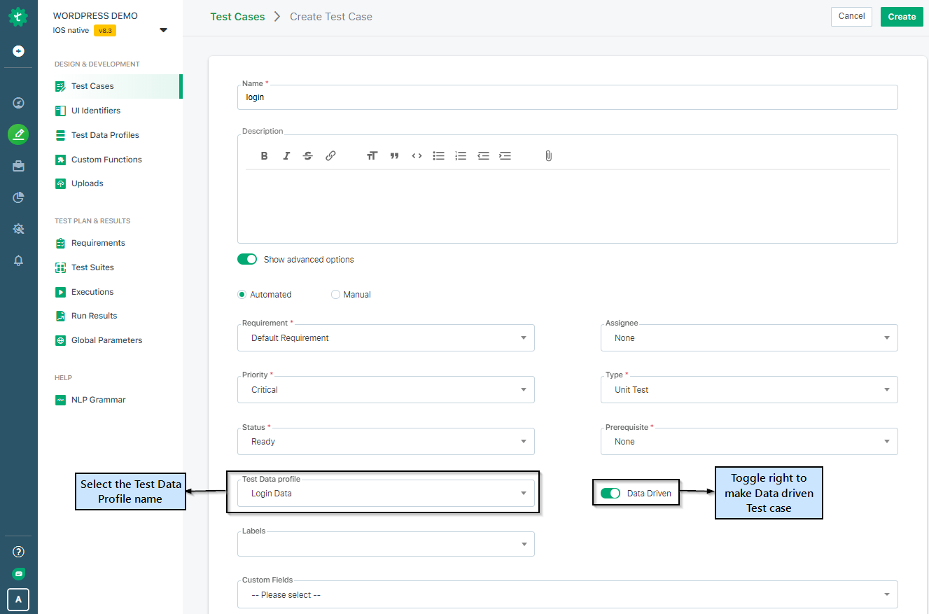 How to create a data-driven Test Case? : Help Center