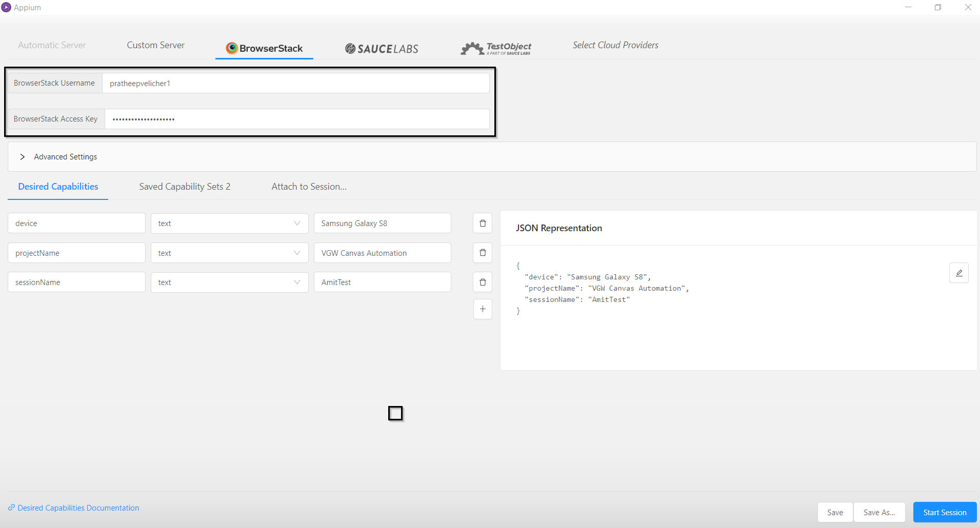 Appium Desktop to inspect Mobile Web App from Browserstack : Help Center