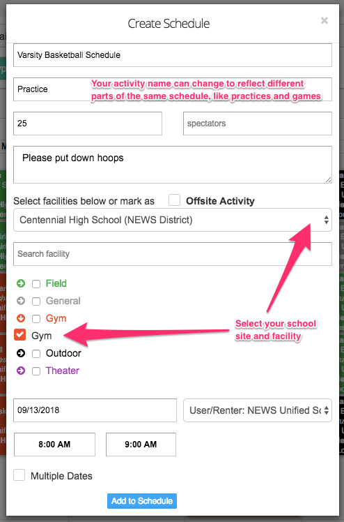 Creating An Internal Schedule With Multiple Dates : Facilitron Helpdesk