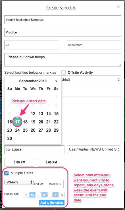 Creating An Internal Schedule With Multiple Dates : Facilitron Helpdesk