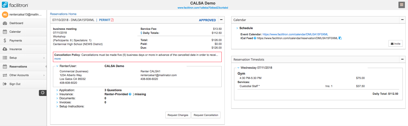 Commenting on a Reservation - Renters : Facilitron Helpdesk