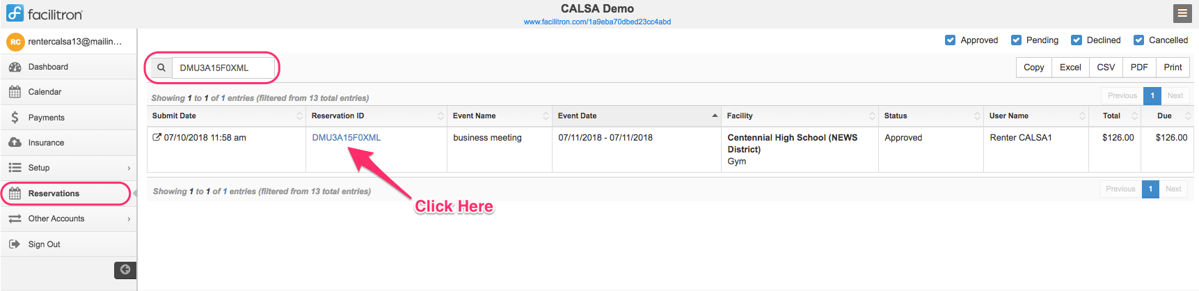 Commenting on a Reservation - Renters : Facilitron Helpdesk