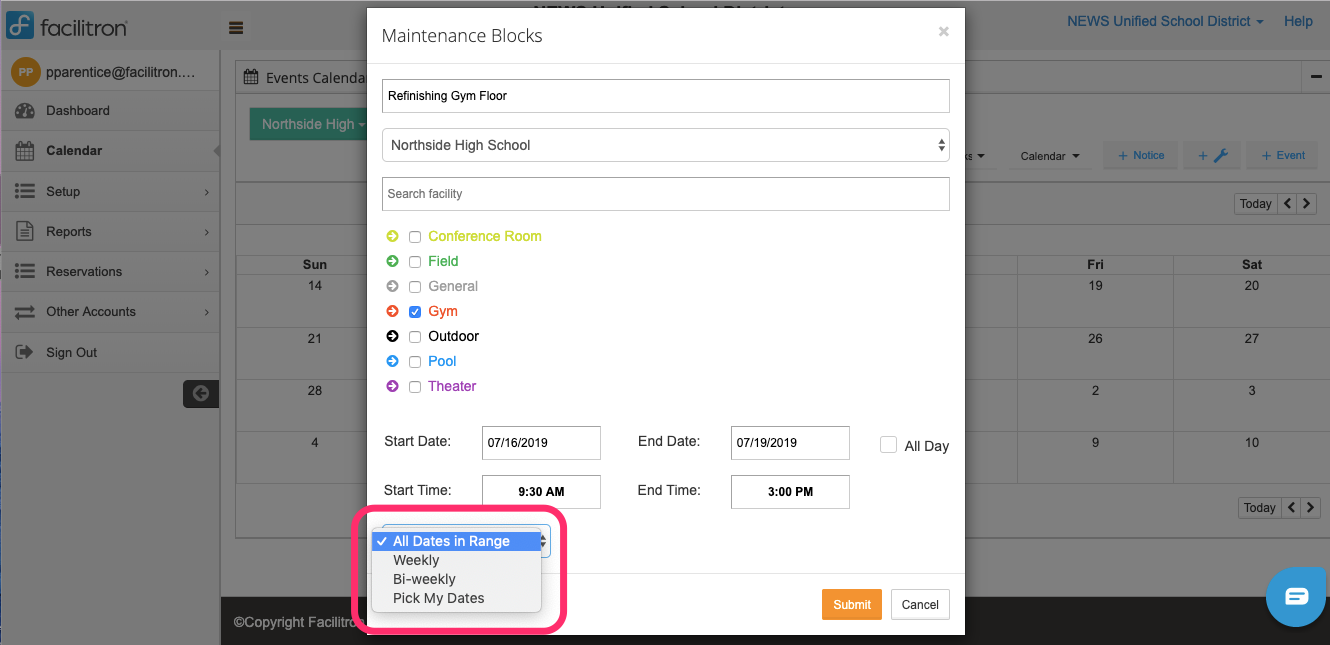 Creating Maintenance Blocks : Facilitron Helpdesk