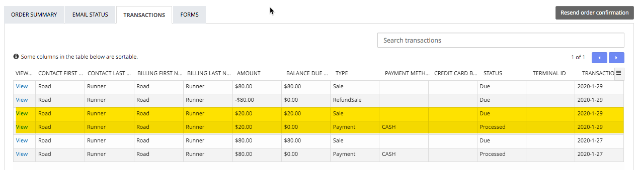 Read the "Transactions" Order Tab in Backoffice : ACME Product Support