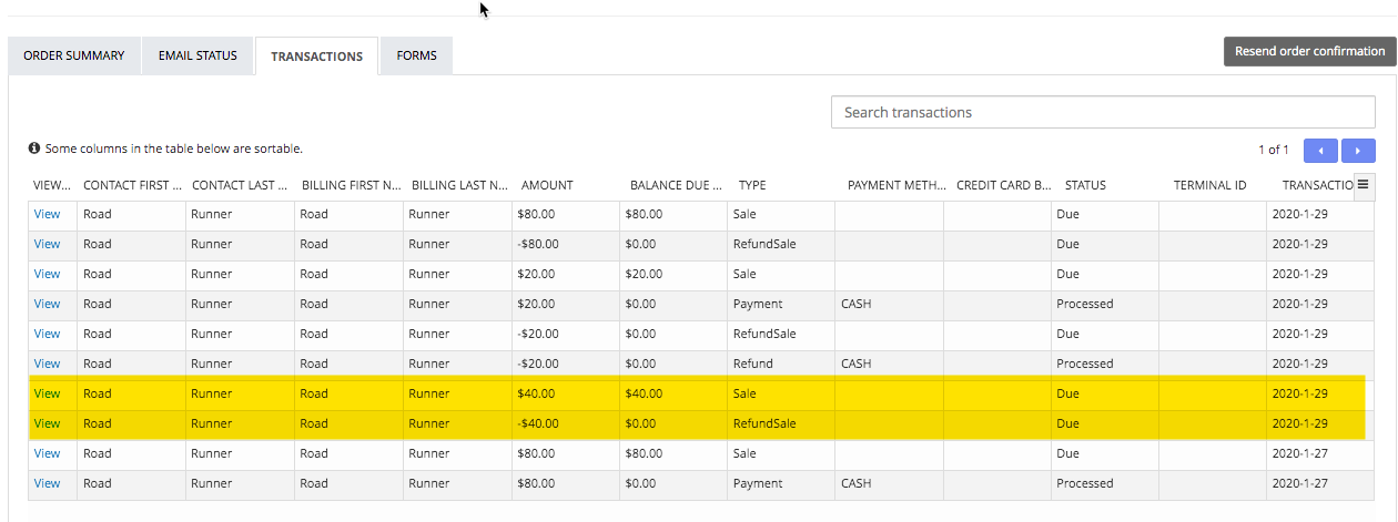Read the "Transactions" Order Tab in Backoffice : ACME Product Support