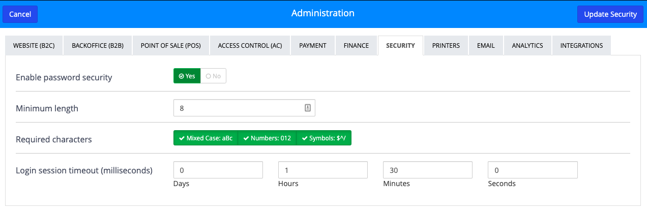Administration Settings: Security : ACME Product Support