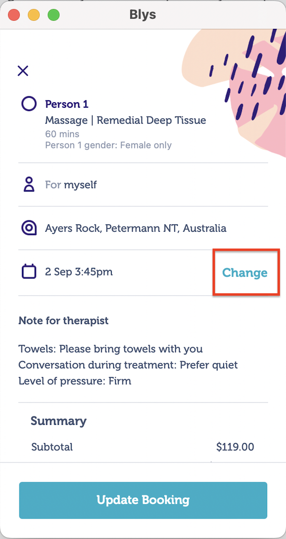 How do I modify / update my booking? : Blys