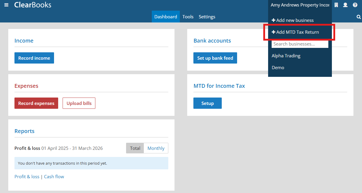 MTD Income Tax Preview and Final Declaration : Clear Books Basic Accounting